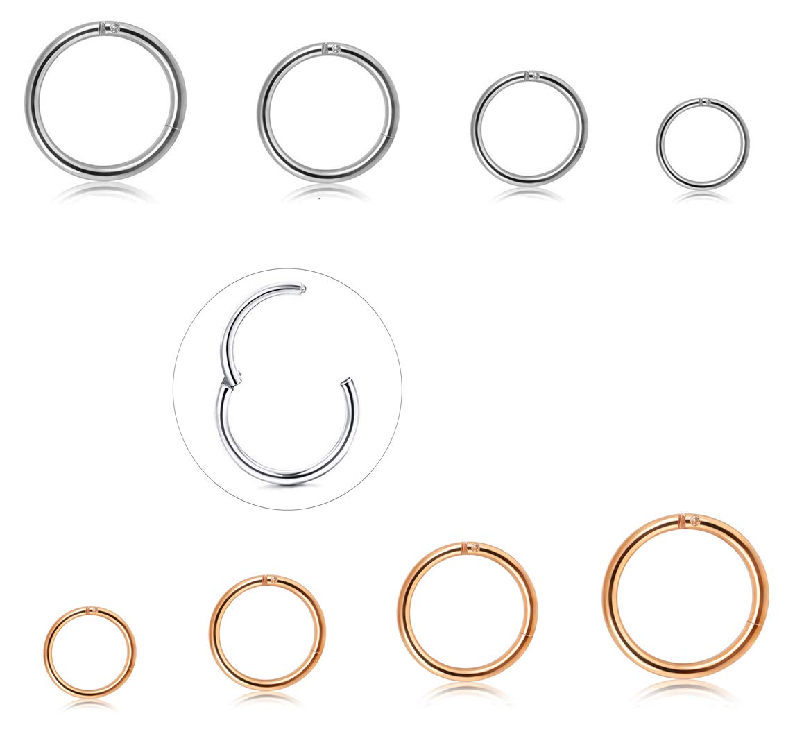 Jstyle 8Pcs 16G Surgical Steel Hinged Clicker Segment Nose Rings Hoop Helix Cartilage Daith Tragus Sleeper Earrings Body Piercing 6-12MM Improved SR