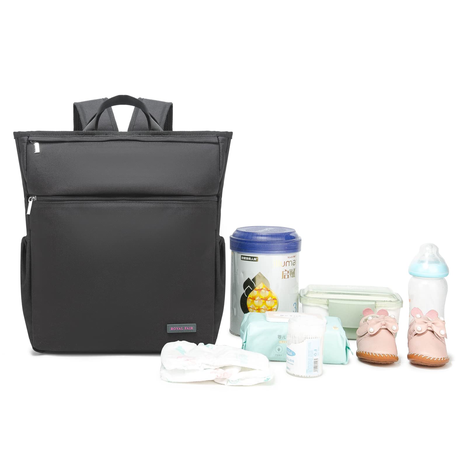 ROYALFAIR Diaper Bag Backpack with detachable bag, Waterproof Convertible Diaper Bag,Baby Bag with Stroller Attachement (Black)