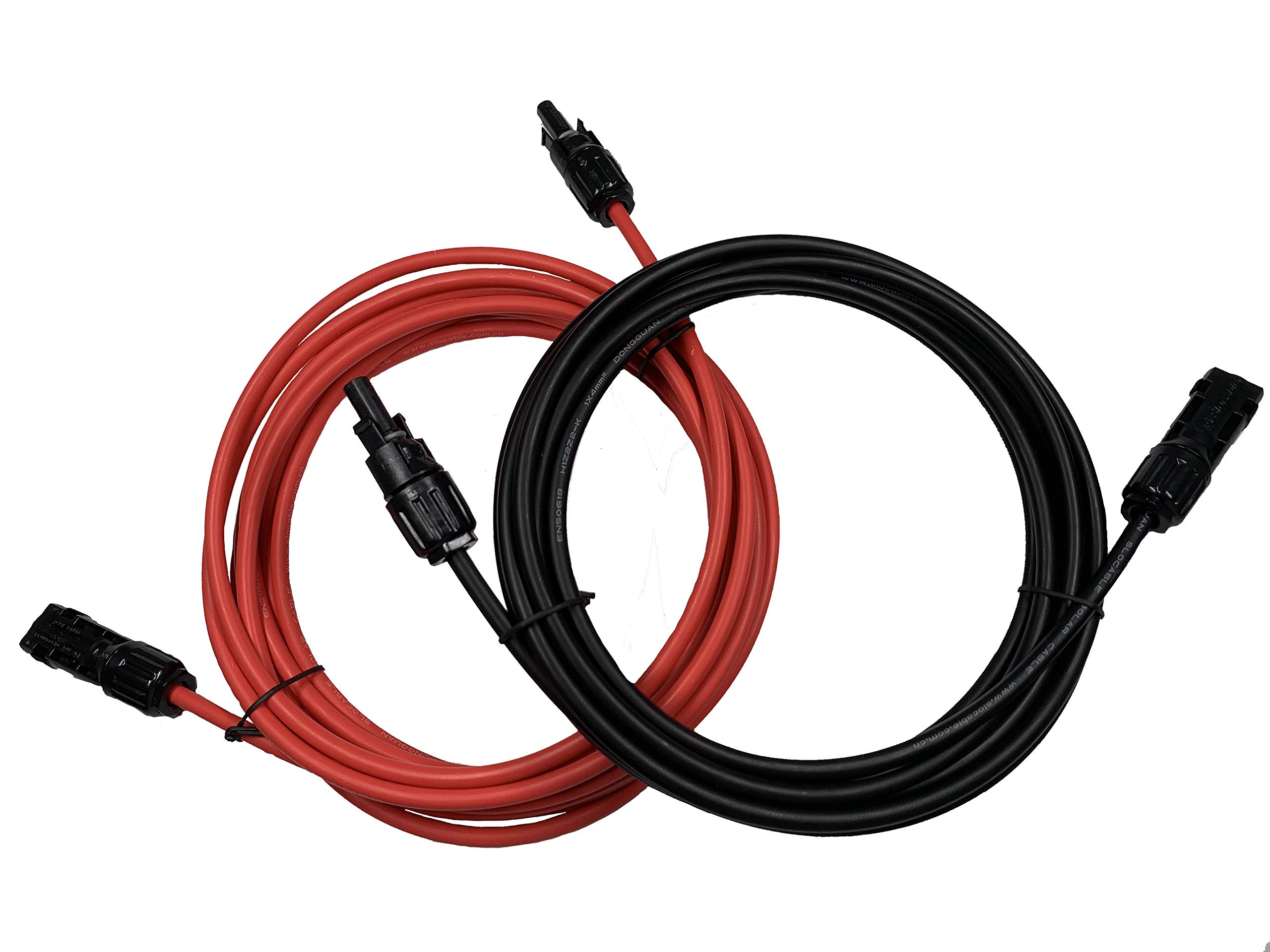 Slocable Solar Panel Extension Cable - 20ft 10awg Solar Cable with IP68 Solar Female and Male PV Cable Connectors (10ft Red + 10ft Black)