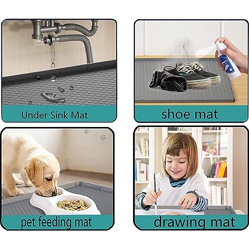 Under Sink Mat 34x22in Silicone Waterproof Mat with Drain Hole Kitchen Cabinet Liner Protector Under Sink Tray for Bathroom Kitchen