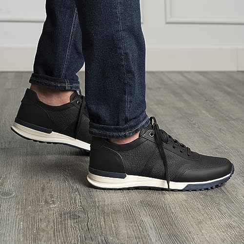 VELEZ 10.5 Mens Black Business Casual Sneakers + Top Grain Leather Backpack for Men Brown Designer Bookbag Business Casual Shoulder Bag