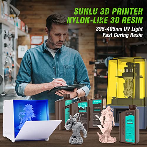 SUNLU 3D Printer Resin, Strong Durable Nylon Like 3D Resin for LCD DLP SLA Resin 3D Printers, 395-405nm UV Light Curing 3D Printing Liquid Photopolymer Resin, Good for Functional Parts, 1000g, Black