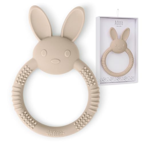Silicone Baby Bunny Teething Toys - Silicone Teether Toys for Babies 0-6 Months - Cute Animal-Shaped Teething Relief, Easy to Clean Teething Ring - Newborn Essentials Must Have (Bunny/Saddle)