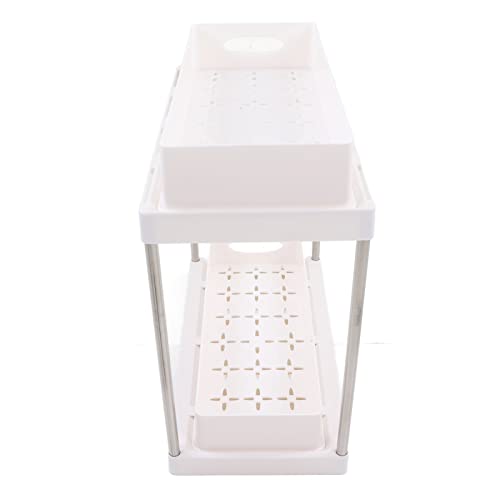 Under Sink Organizer and Storage, 2 Tier Under Sink Storage Cabinet Organizer, Cabinet Basket Sliding Drawer Pull Out Drawer Under Sink Shelves Counter Organizer for Bathroom (White)