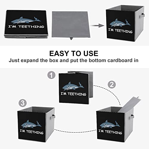 Teething Shark Canvas Collapsible Storage Bins Cube Organizer Baskets with Handles for Home Office Car