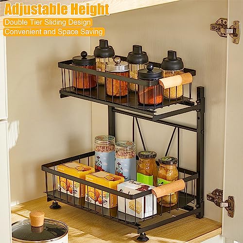 Under Sink Organizers and Storage, Ziqianhard 2 Tire Slipping Drawer Organizer for Bathroom, Pull-out Cabinet Organizer for Kitchen