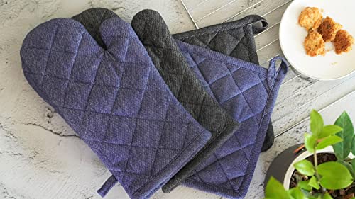 Mellow Buff Cotton Pot Holder Heat Resistant, Strong Grip Potholders for Hot Pans, 8 x 8 Inch with Loop | Pack of 3 | Black