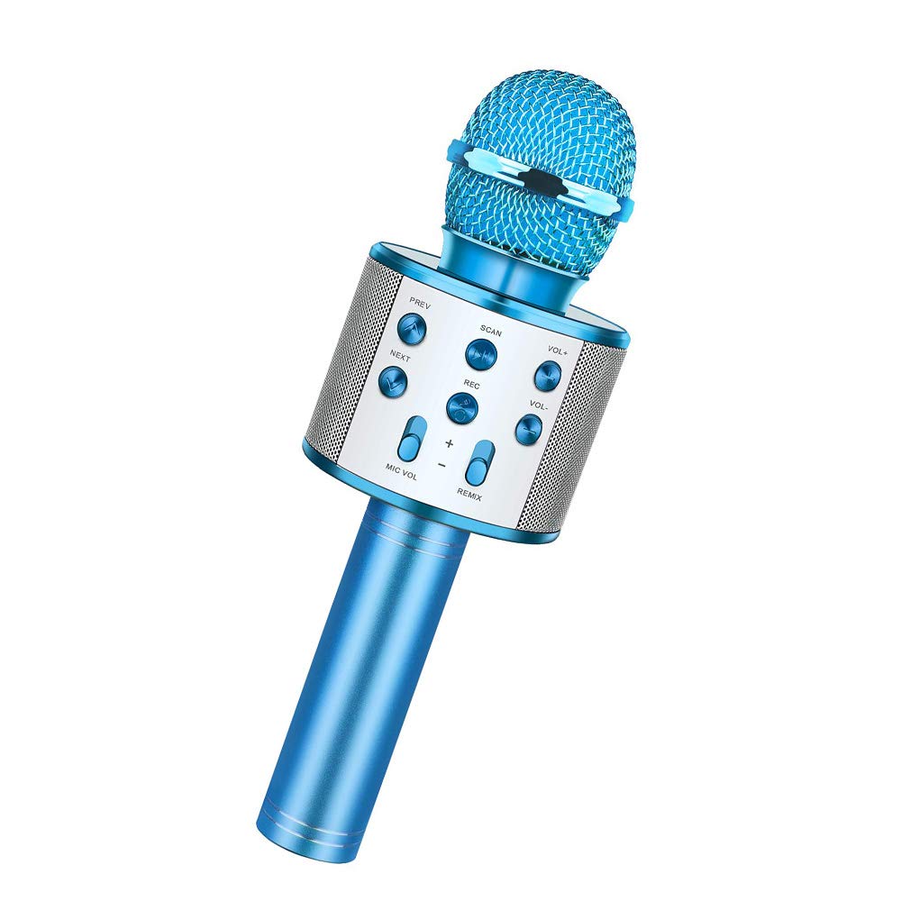 huxspoo Wireless Bluetooth Karaoke Microphone,Rechargeable Kids Microphone Karaoke Machine - Best Gifts for Kids Adults (Blue)
