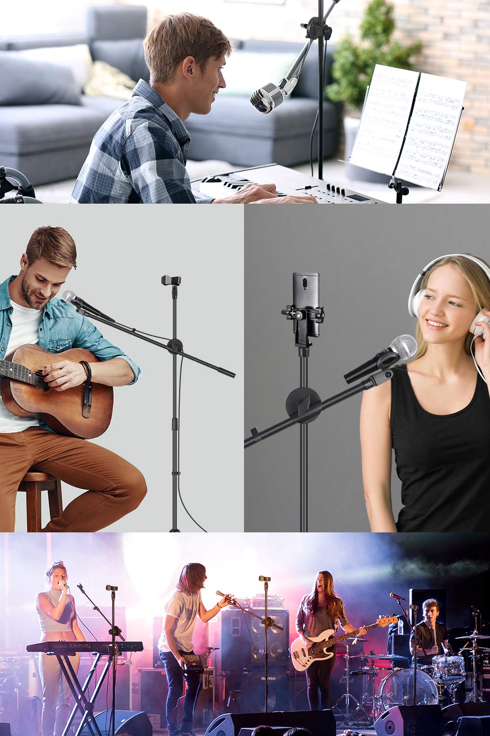 InnoGear Microphone Stand, Foldable Tripod Boom Stand Adjustable Height Heavy Duty Mic Boom Stand with Dual Mic Clip Holders and Metal Base for Singing, Speech, Stage, Outdoor Activities