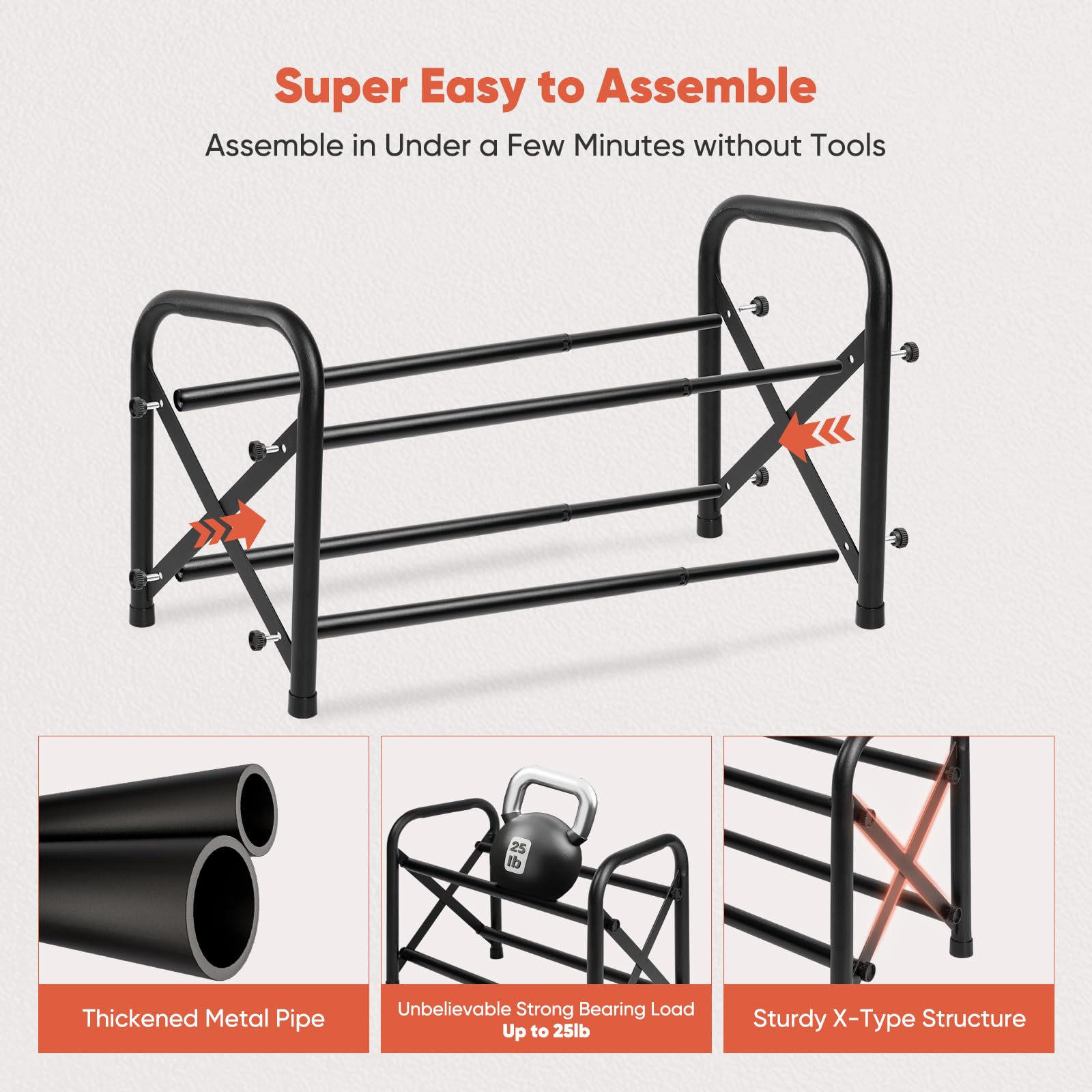 Tadelz 2-Tier Expandable Shoe Rack, Adjustable Metal Shoe Rack for Closet Free Standing Shoe Shelf Storage Organizer for Front Door Small Space Entryway Garage Hallway Bedroom, Light Black