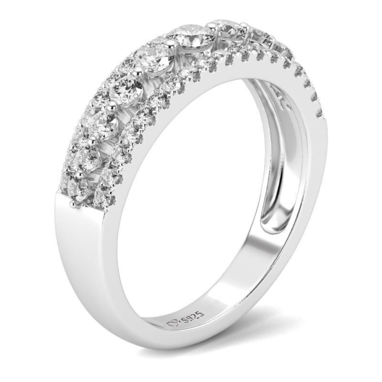 Jeulia Classic Round Cut Sterling Silver Women's Band Eternity Engagement Anniversary Wedding Band Ring for Women With Gift Box (7.5)