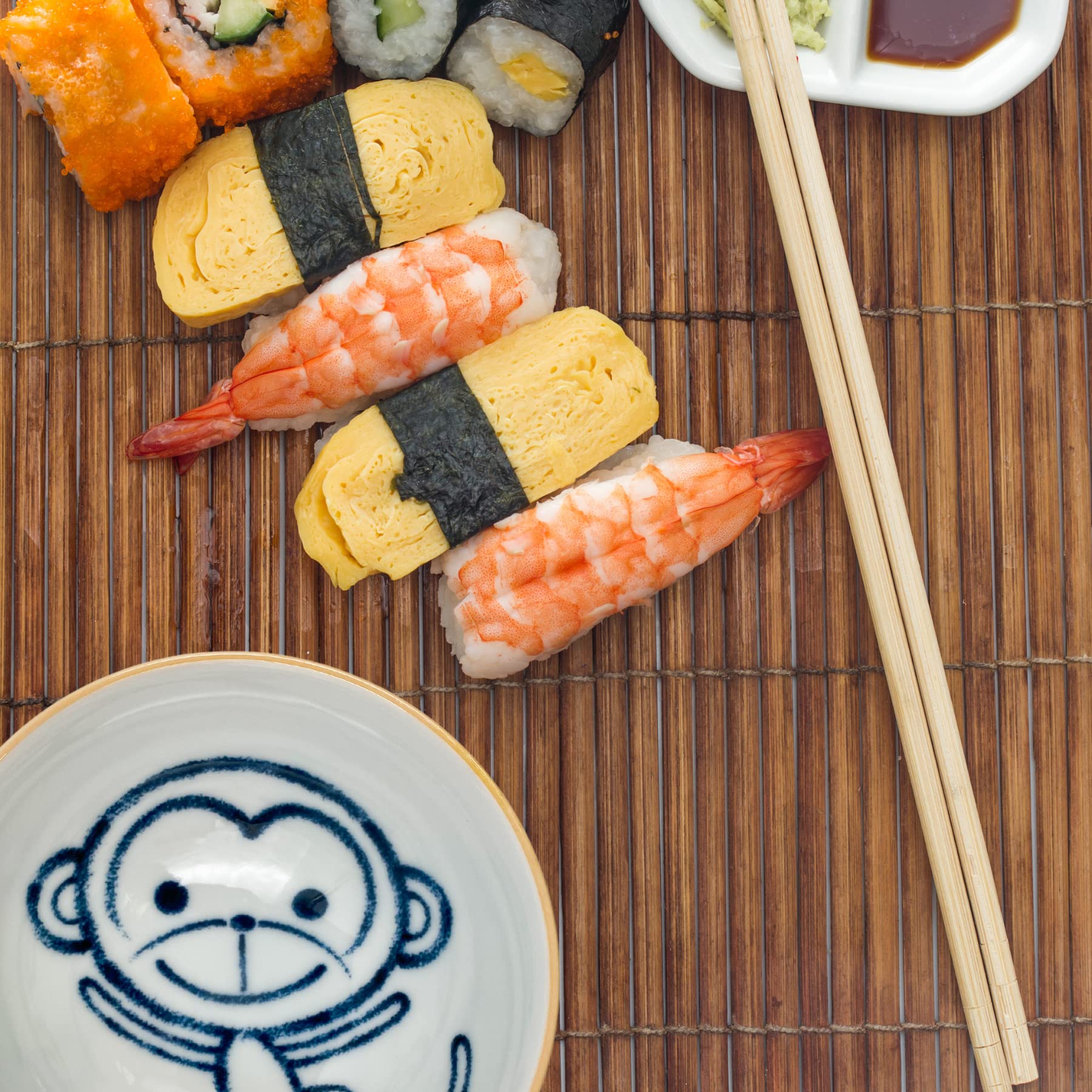 Needzo Cute Monkey Design Ceramic Japanese Rice Bowl, Small Asian Serving Dish for Soup, 4.5 Inch