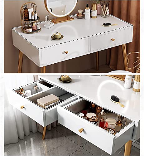 Insiy Vanity Desk with Drawers and Touch Screen Dimming Mirror Vanity Table Elegant Makeup Table for Bedroom Dressing Table with Chair
