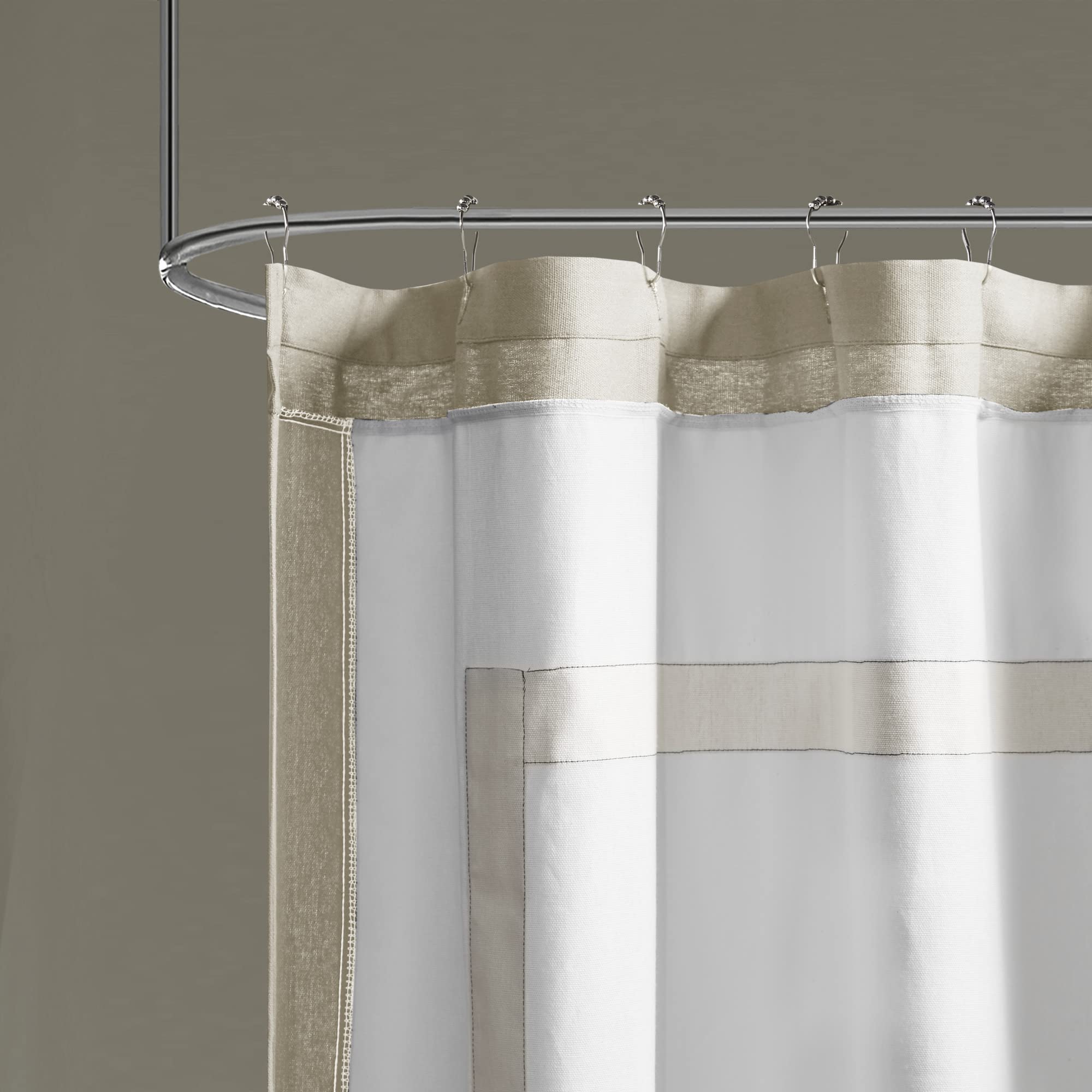 Madison Park Greyson Shower Curtain, Pieced Border Design, Modern Bathroom Décor, Machine Washable, Fabric Privacy Screen, 72x72, Taupe