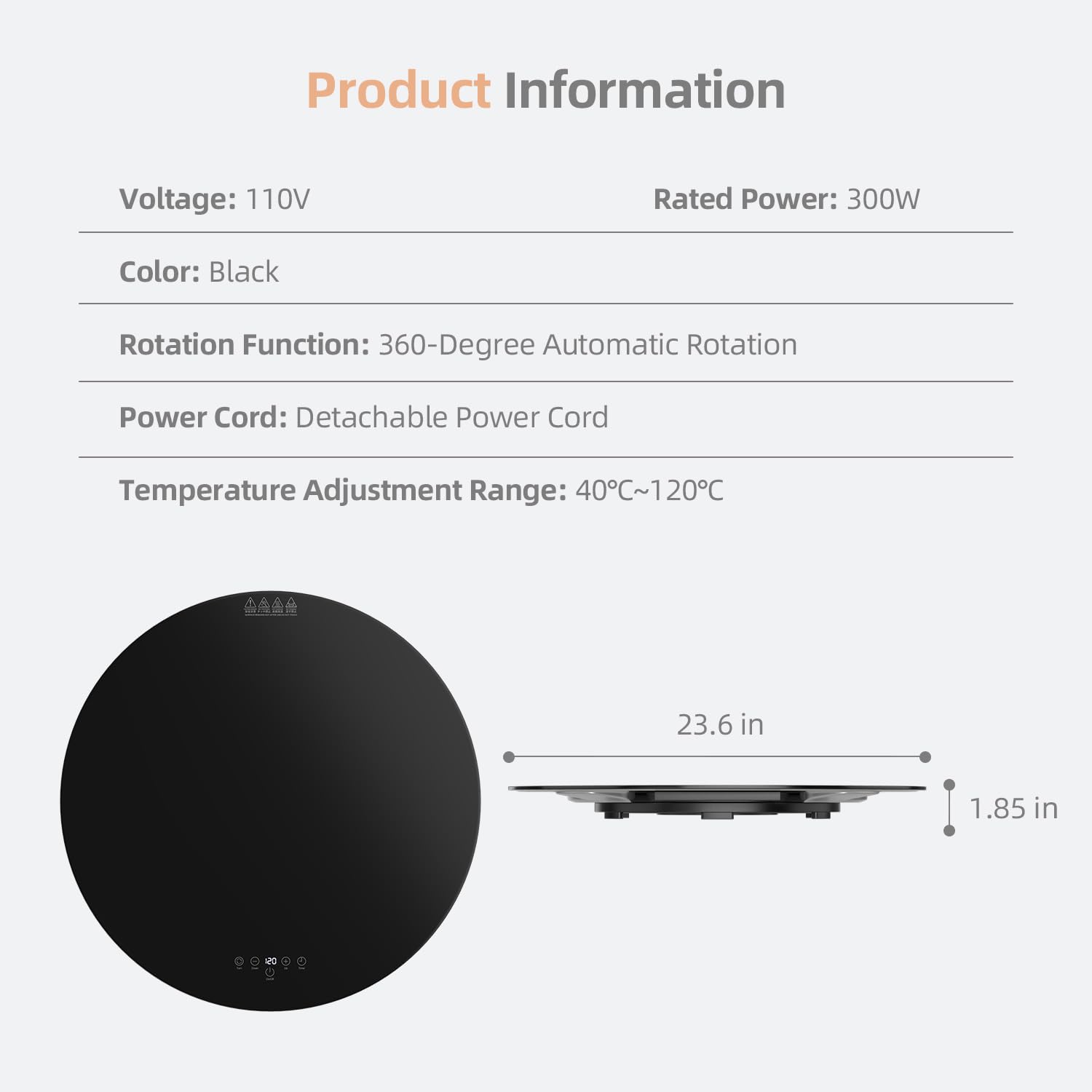 SOPINWAEH Electric Circle food Warming Tray,Auto-Turntable 360°Rotation, Food Warmer for House Parties, Chafing Dishes for buffet,9 Temp Settings, Heating Food 24in