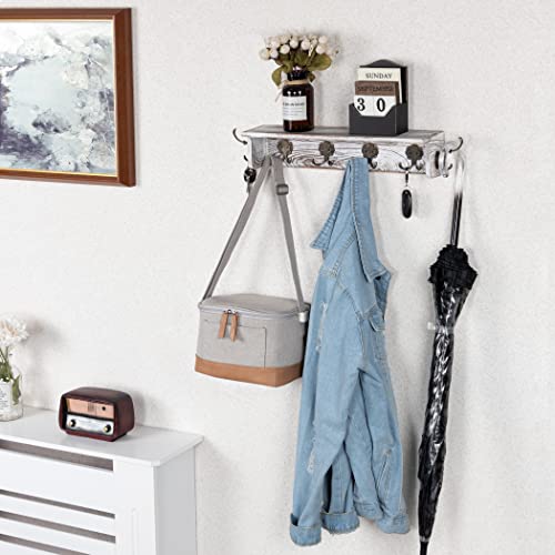 Tektalk Coat Hooks Coat Rack with 6 Double Hook Wall Mounted Coat Hat Hanger Hooks for Entryway, Bedroom, Kitchen, Bathroom - Gray
