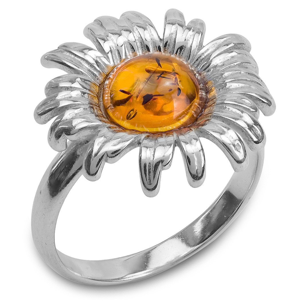 Ian and Valeri Co. Amber Sterling Silver Daisy Flower Ring