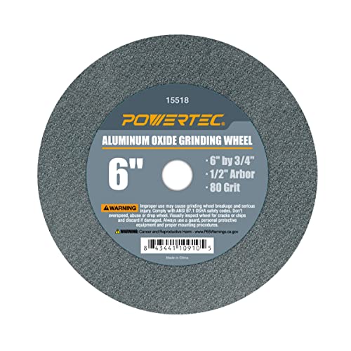 POWERTEC 15518 Bench and Pedestal Grinding Wheels, 6 Inch x 3/4 Inch, 1/2 Arbor, 80 Grit, Aluminum Oxide Bench Grinder Wheel for Bench Grinder, 1 Pack