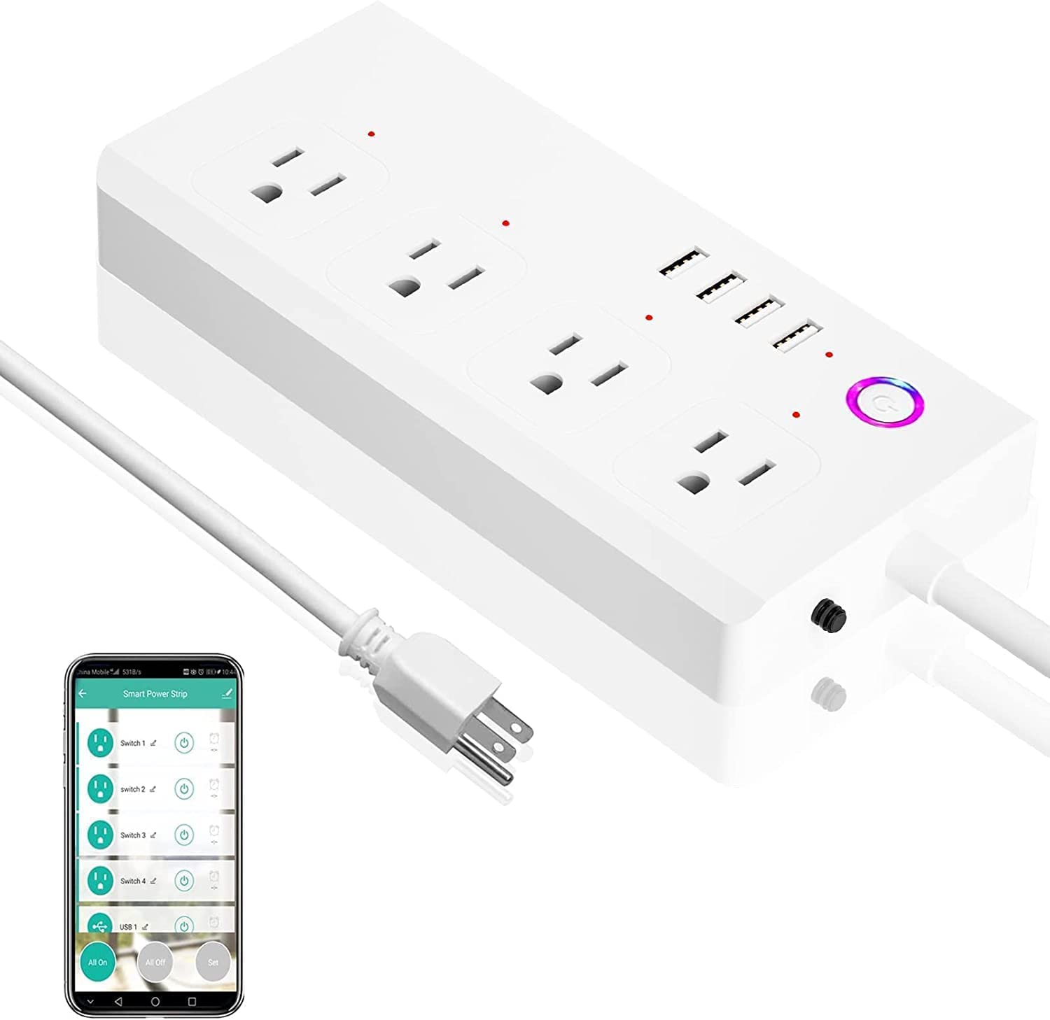 Smart Power Strip, WiFi Surge Protector, Voice Control Compatible with Alexa & Google Assistant, 4 AC Outlets 4 USB Port, APP Individual Control, Timer Schedule