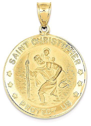 IceCarats 14K Yellow Gold Saint Christopher Medal Patron of Travelers Athletes Protection Necklace Christian Religious Pendant Faith Charm 35mm x 25mm Only