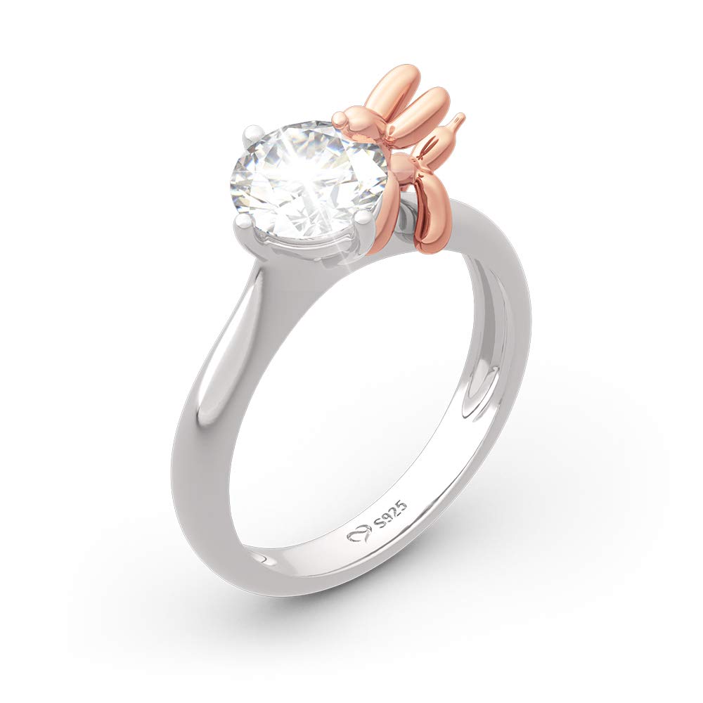 Jeulia Round Cut Silver Ring: Sterling Balloon Shape Dog Fashion Anniversary Promise Engagement Wedding Ring Set for Her with Gift Jewelry Box