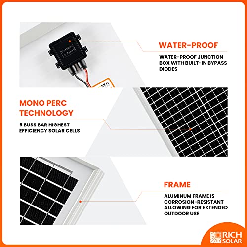 RICH SOLAR 20 Watts 12 Volts Monocrystalline Solar Panel for DC 12V Battery Charging and Any Other Off Grid Applications