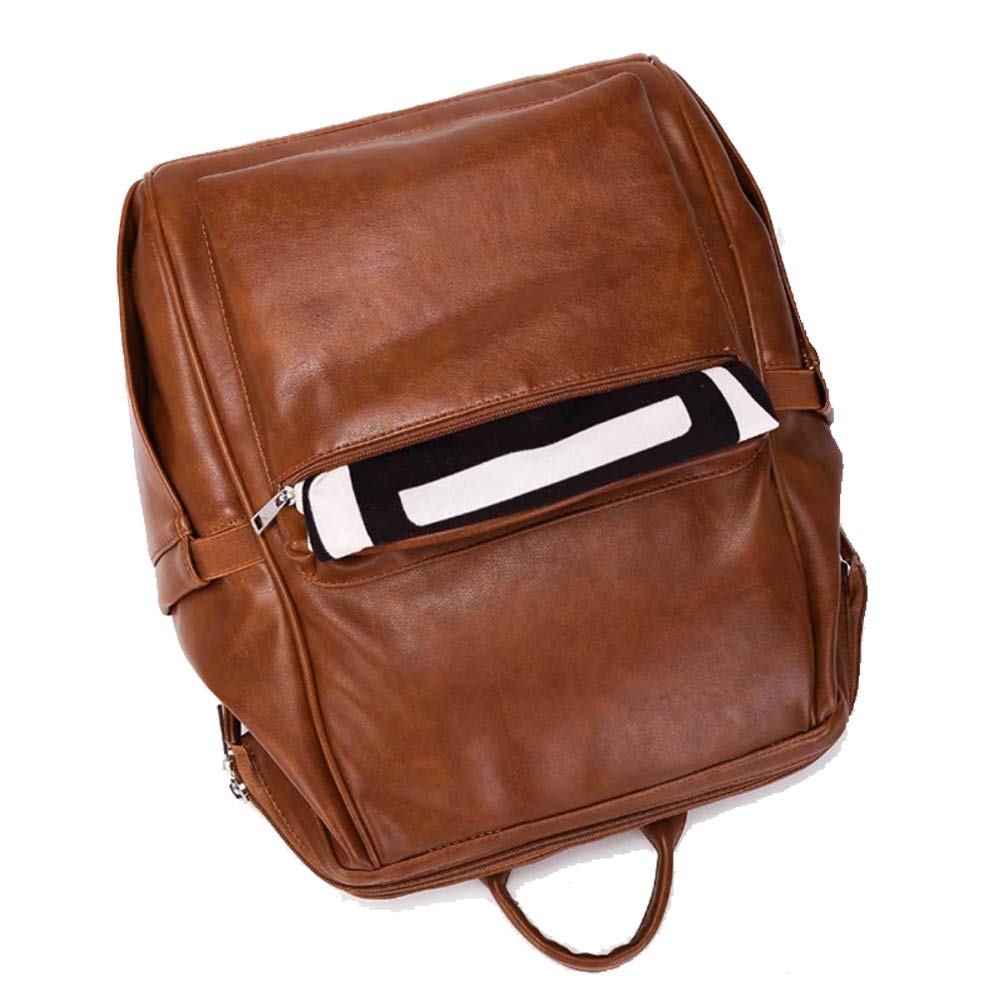 LCY PU Leather Large Backpack Baby Diaper Bag Set-Brown