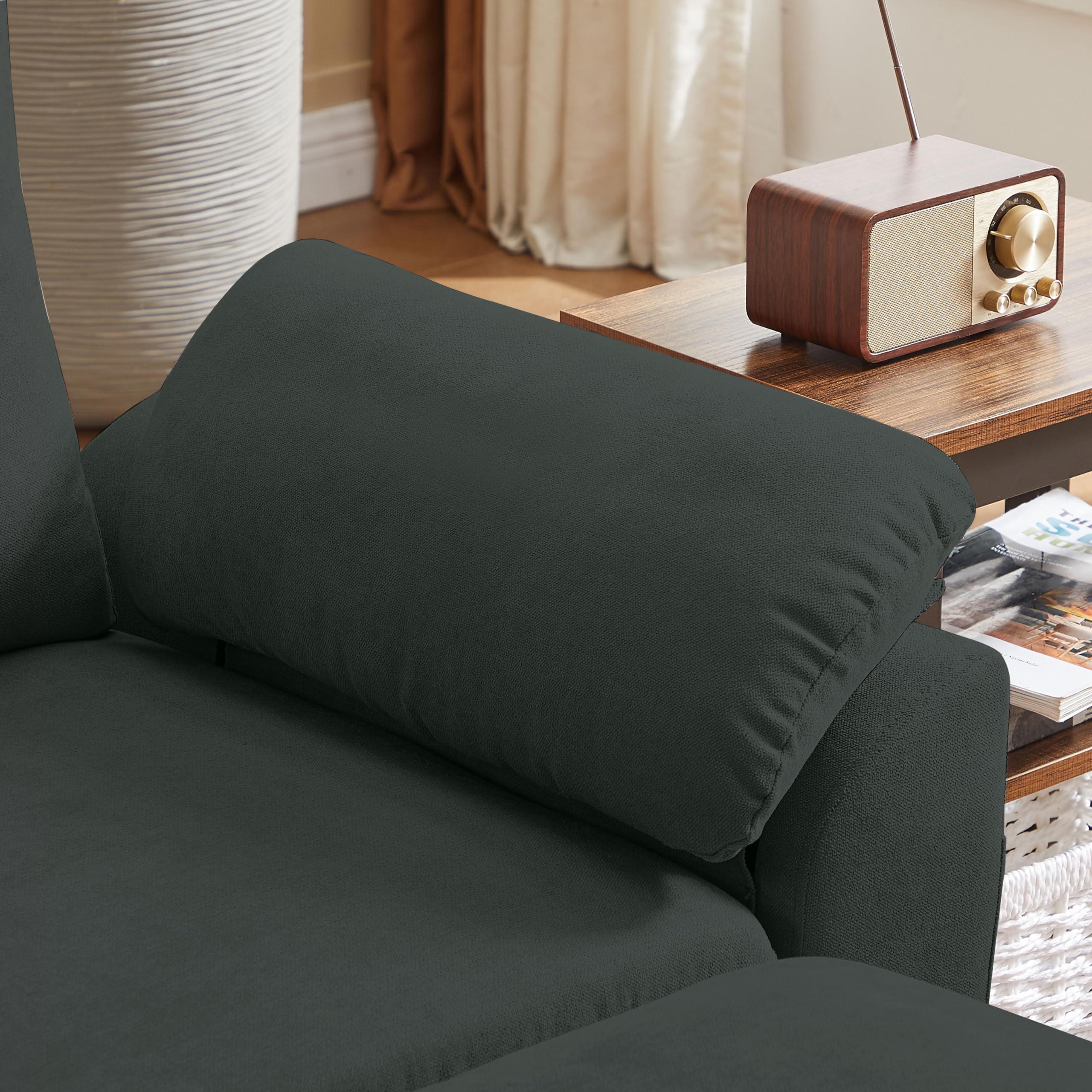 Soscana Sectional Sofa,82" L Shaped 3 Seater Couch with Movable Ottoman Armrest Pillow Polyster Fabre for Small Spaces, Beige