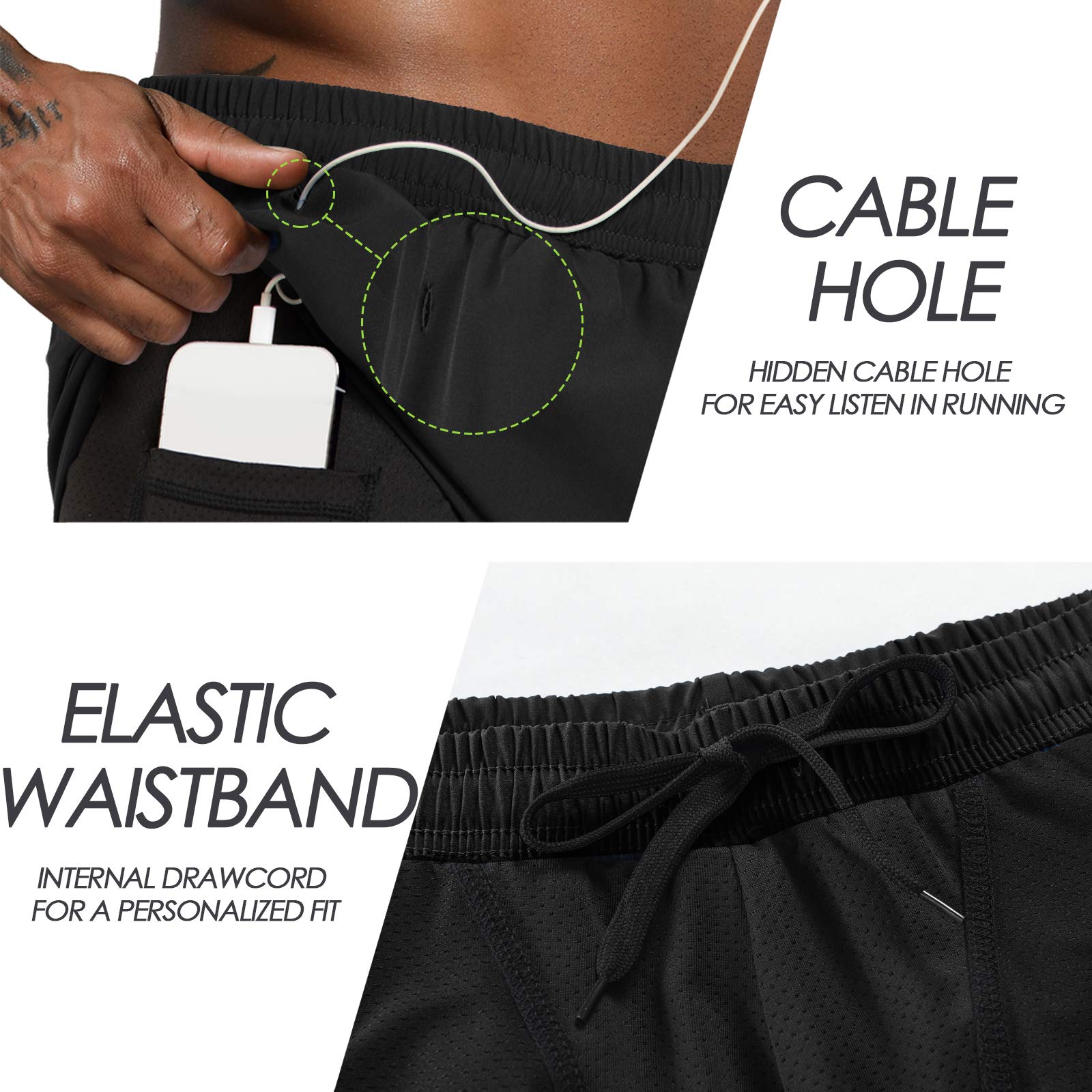 Lulucleaf Running Shorts for Men with Liner Mens 2 in 1 Workout Athletic Yoga Shorts (Black, M)