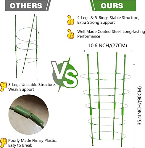 Tomato Cage for Pots 36 inch 4 Pack Garden Plant Support Tomatoes Trellis Cages with 4 Stakes & 5 Adjustable Rings for Cherry Tomato Vegetables Cucumber Climbing Plants Flower Rose Indoor Outdoor