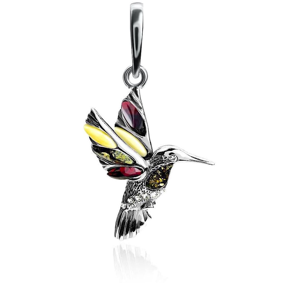Ian and Valeri Co. Multicolor Amber Sterling Silver Humming Bird Pendant
