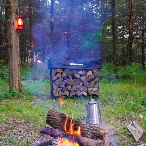 Woodhaven 3 Foot Black Firewood Rack With Cover - Metal Log Holder - Made In USA - Strong Powder Coat Finish - Easy Slide Together Assembly - No Hardware Needed
