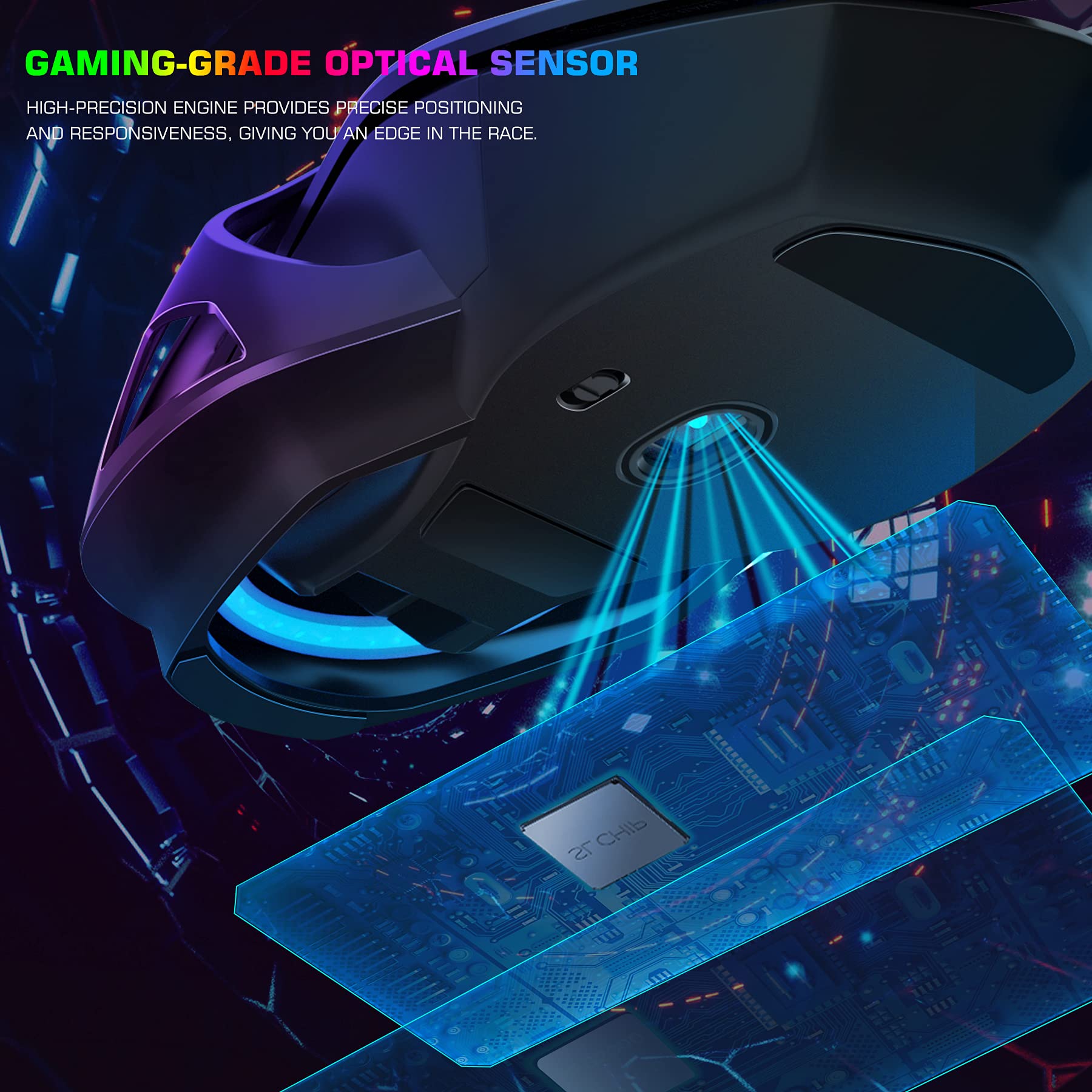 MageGee Wireless Gaming Mouse, Rechargeable 2.4G Wireless Optical Gaming Mice with LED Backlit, 6 Buttons, 3 Adjustable DPI up to 1600, V13 Ergonomic Silent Gamer Mouse for PC Laptop (Black)