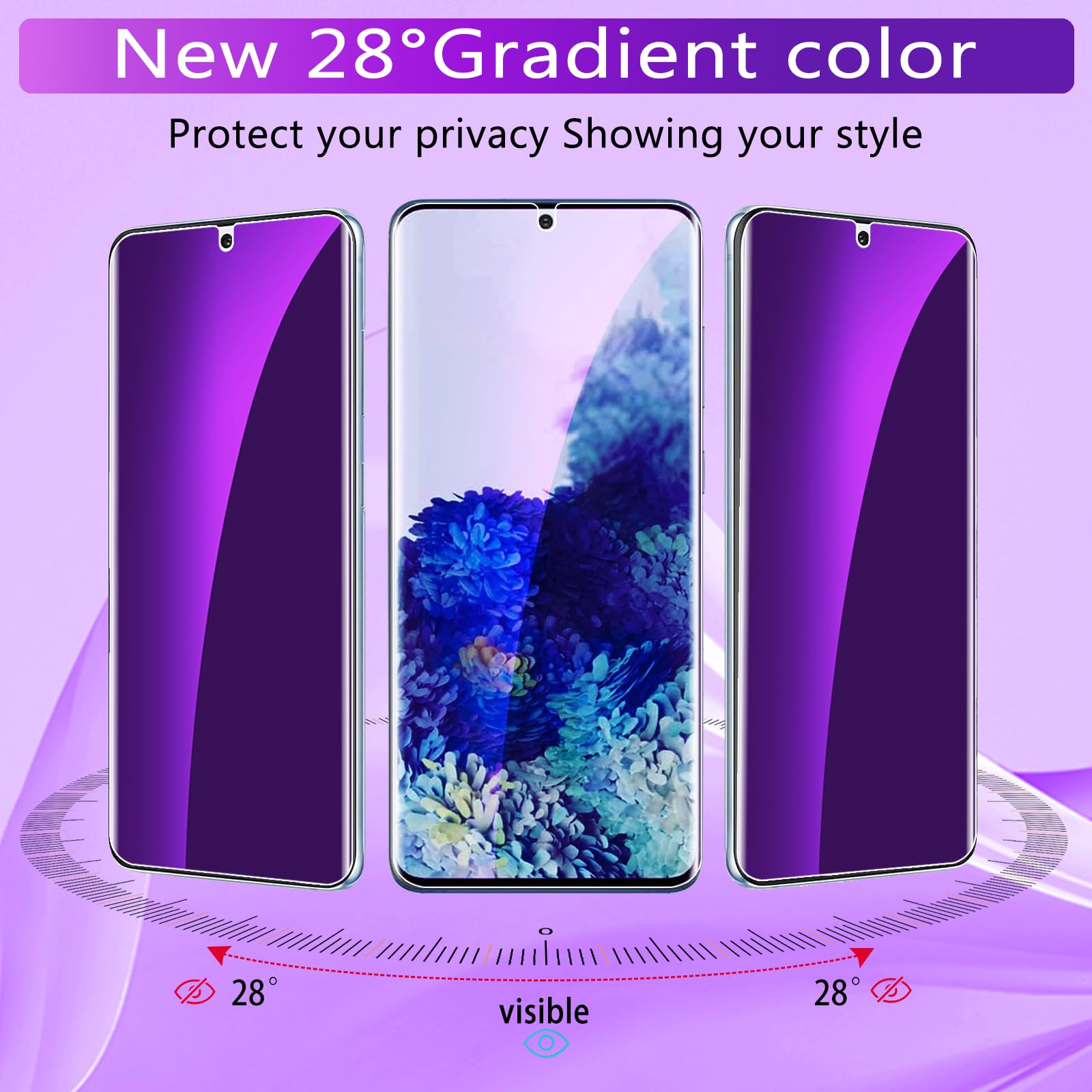 Lesakit 2 Pack Anti-Blue Light Privacy Screen Protector for Galaxy S20 [Not Glass], [Support Fingerprint ID] Anti Spy TPU Flexible Film for Samsung Galaxy S20 6.2 inch - Purple