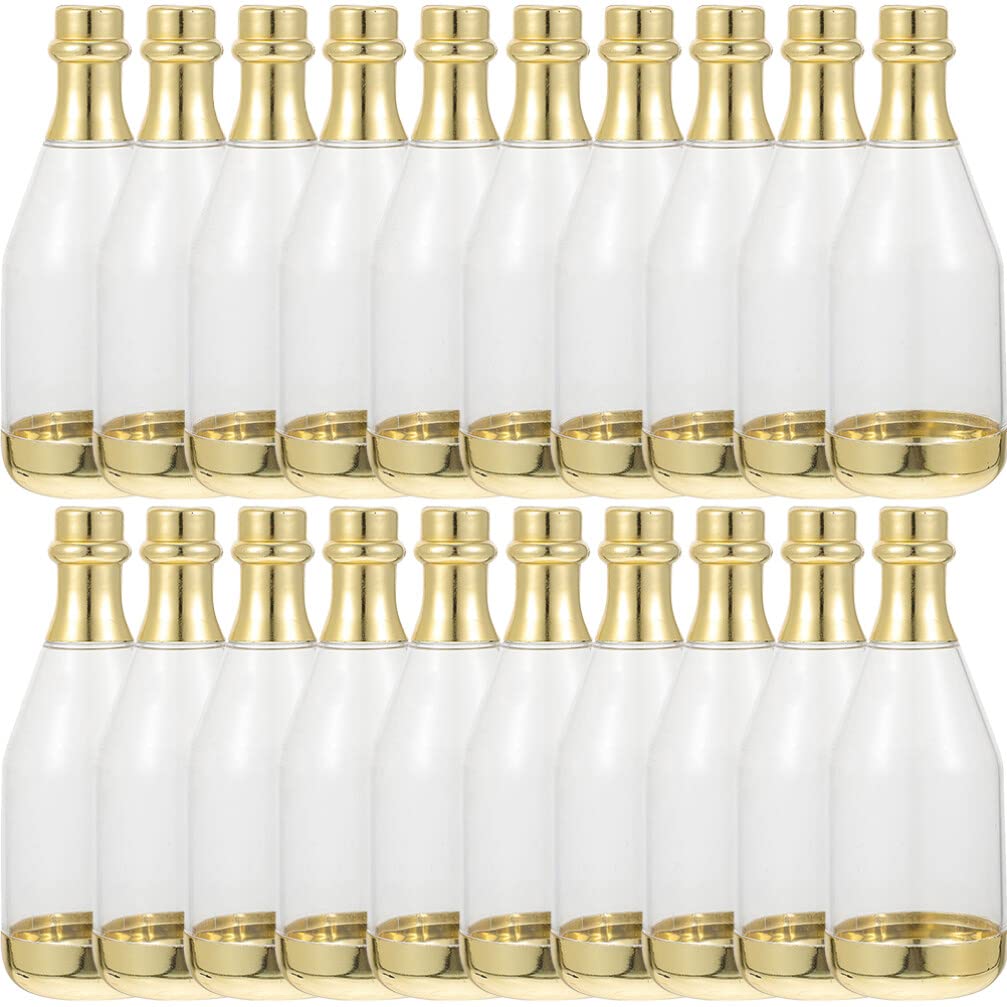 TOYANDONA 20Pcs Metallic Bottle Container Mini Bottle Shaped Candy Jars Wedding Candy Box Bridal Shower Favors Plastic Wine Containers Golden