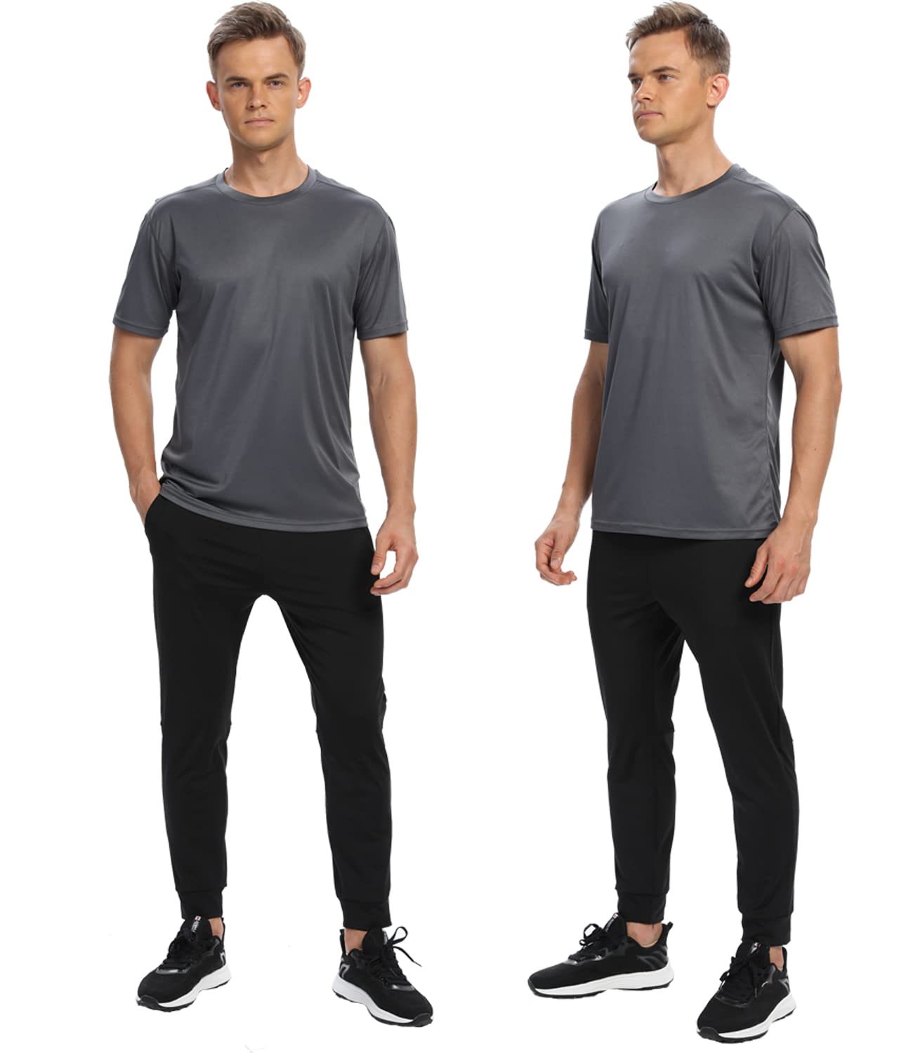 Mens 4-Pack Crew Short Sleeve Active Quick Dry T-Shirts, Athletic Running Gym Workout Sports Tee Shirts for Men (Black/Dark Grey/Dark Red/Royle Blue, L)
