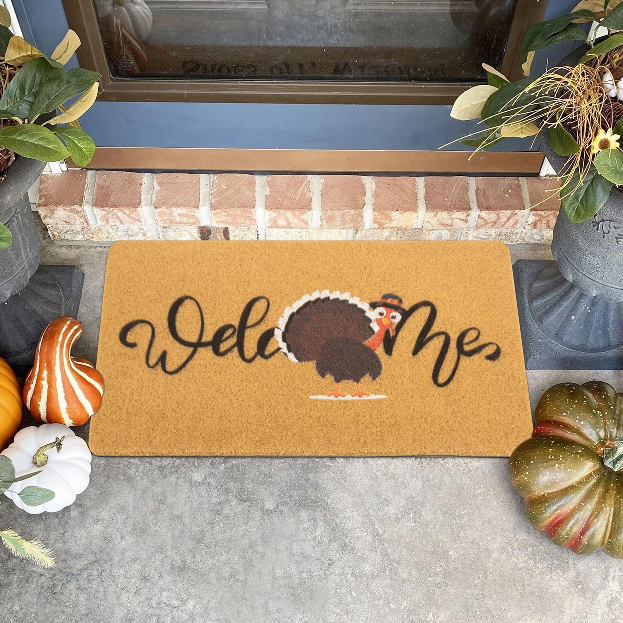 Thanksgiving Non-Slip Door Mat Entrance-Outdoor - Fall Turkey-Decorative Entryway Welcome Doormats Home Decor 17" X 29"