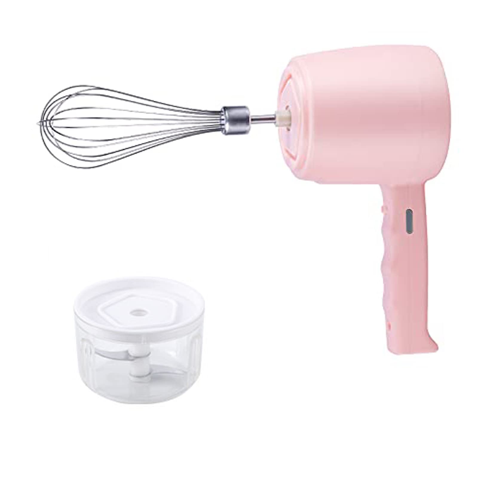 New 2 in 1 Mini Electric Whisk,with Garlic Chopper,USB Rechargeable Detachable Handheld Egg Beater, Good Helper in the Kitchen Making Cakes (Pink)