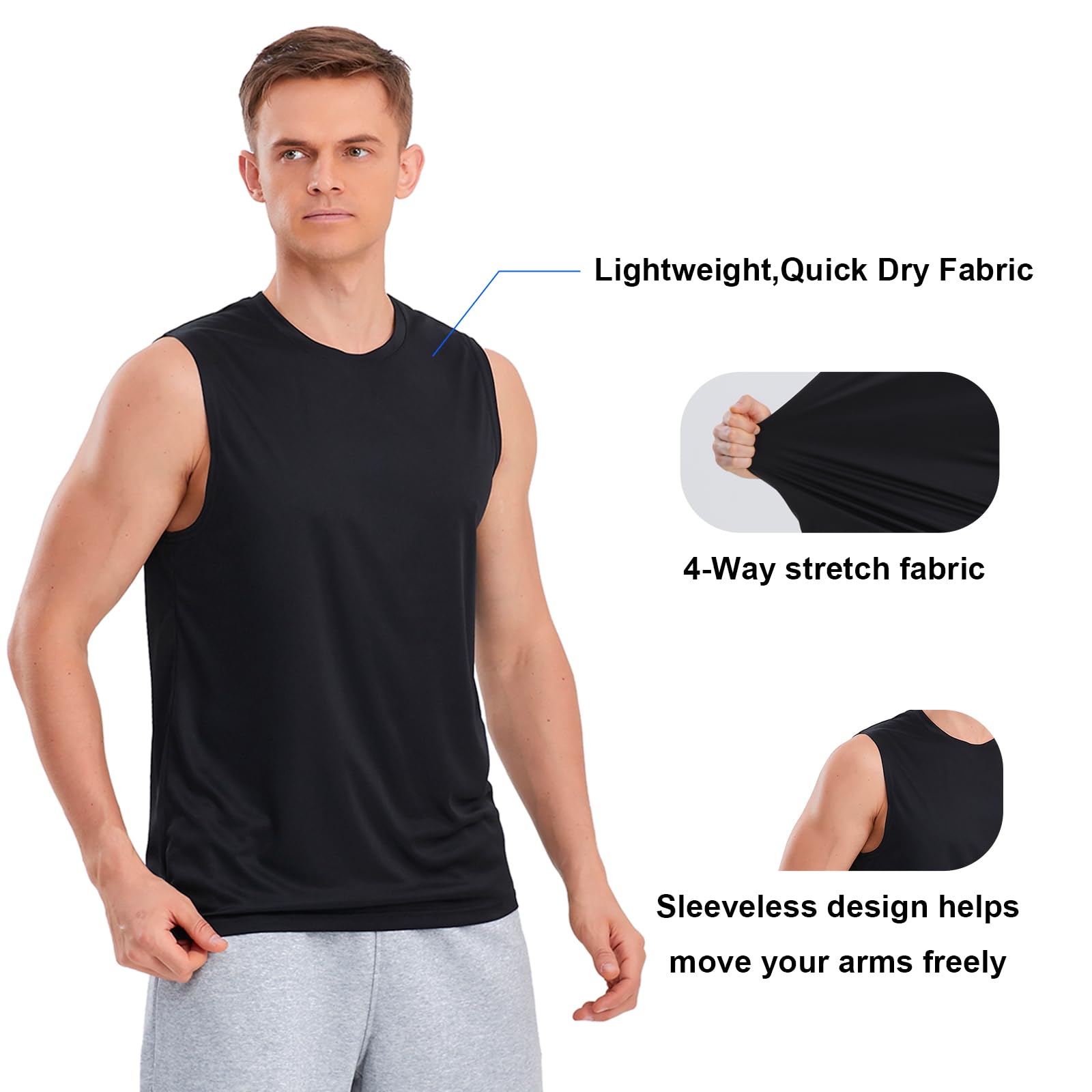 Mens 4-Pack Crew Short Sleeve Active Quick Dry T-Shirts, Athletic Running Gym Workout Sports Tee Shirts for Men (Black/Black/Royle Blue/Light Grey, S)
