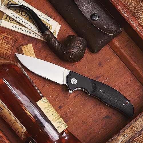 Pocket Knife - Black Folding Knofe with G10 Handle - 9CR18MOV Stainless Steel - Multipurpose Work Jack Tactical Knives - Best for EDC Camping Fishing Hiking Hunting - Cool Gifts for Men S-22