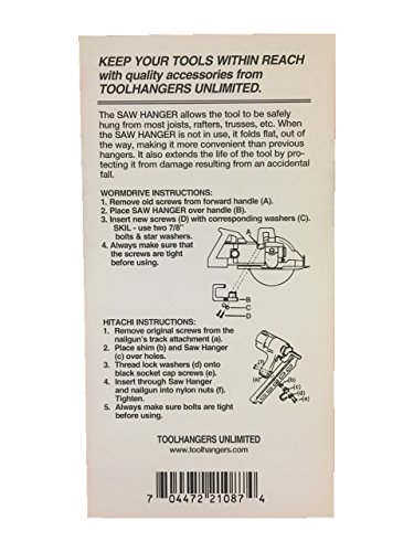Toolhangers Unlimited Original Retractable Saw Hanger (Red #21087) - Hook Accessory for Skil Wormdrive Saws