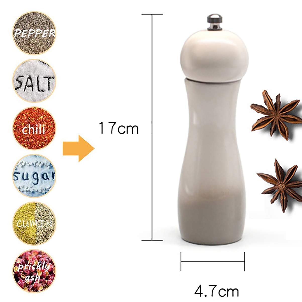 Pepper Grinder, Salt and Pepper Grinder, Salt Grinder, Elegant Wood Salt and Pepper Mill, Ceramic Grinder Core, Refillable Manual Spice Mill Adjustable Coarseness Salt Pepper Grinder