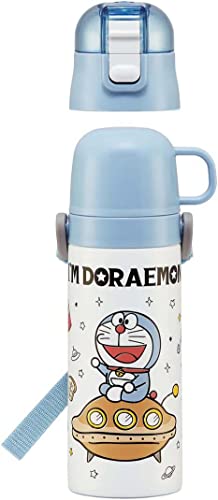 Skater SKDC4-A Children's 2-Way Stainless Steel Kids Water Bottle with Cup, 15.2 fl oz (430 ml), I'm Doraemon, Sanrio, Girls