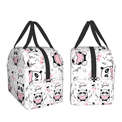 Senheol Cute Panda Eating Watermelon Print Lunch Box, Kawaii Small Insulation Lunch Bag, Reusable Food Bag Lunch Containers Bags for Women Men