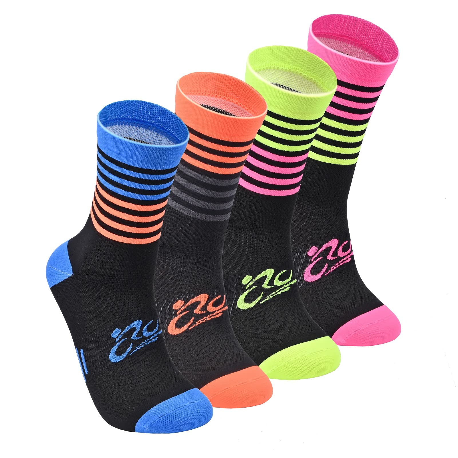 Mens and Womens 4 Pairs Mixed Anti Odor Blister Resistant Seamless Compression Quarter Crew Colorful Athletic Cycling Socks,Size 7-12