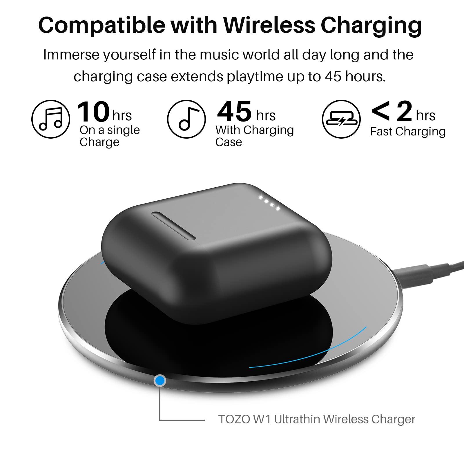 TOZO T6 True Wireless Earbuds Bluetooth 5.3 Headphones Touch Control Black S2 44mm 2023 Smart Watch Alexa Built-in Fitness Tracker Black