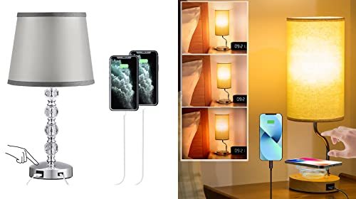 Unfusne Lamps for bedrooms Set of 2, Touch Control Table Lamp 3 Way Dimmable Nightstand Lamp with Fabric Shade, Small Lamp Set of 2 for Living Room, Dorm, Home,Office