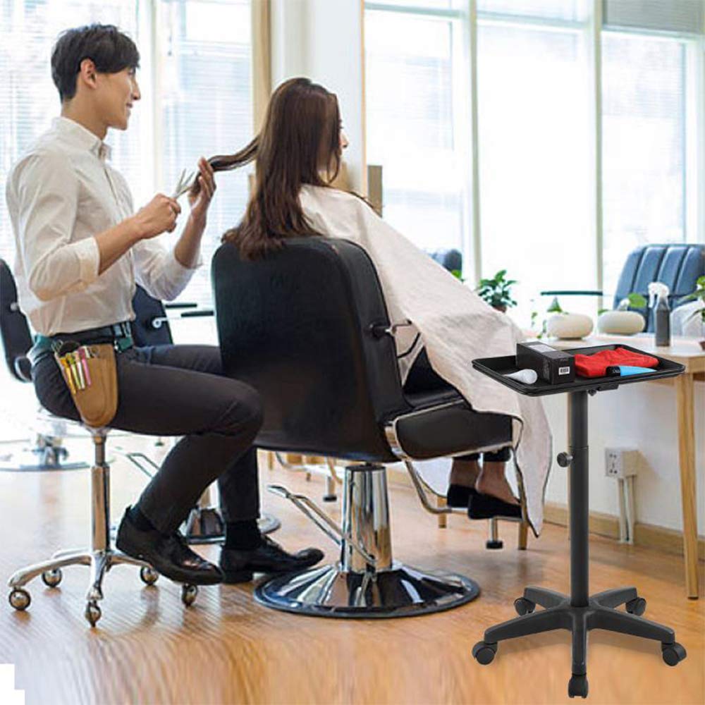 Salon Rolling Tray,Tattoo Tray Rolling Trolley Adjustable Height Utility Cart, Beauty Salon Clinic Spa Service Instrument Storage Tray(Black)