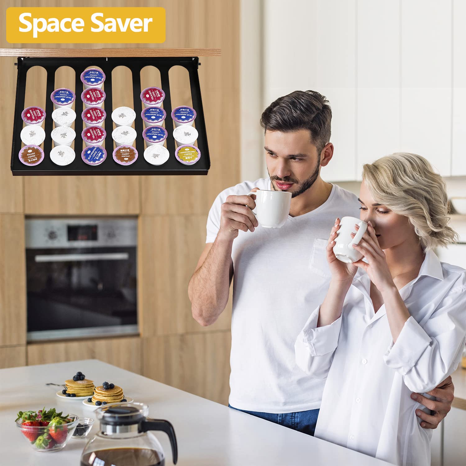 Neorexon K-Cup Holder 9.65" x 14.67", Under Cabinet Coffee Holder Compatible with 30 Cup Pods, Under Cabinet Mount Coffee Pod Under Cabinet for Kitchen and Office