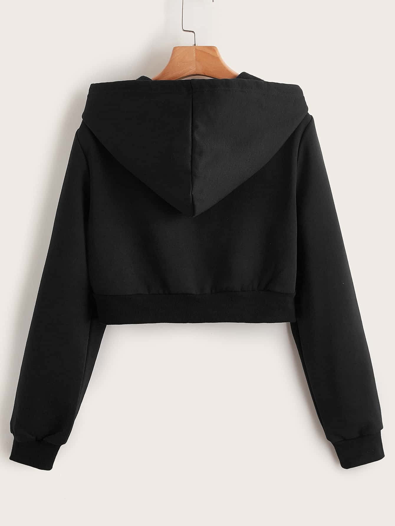 MakeMeChic Women's Cropped Zip Up Hoodie Sweatshirt Cropped Jacket Fleece Lined Black1 S